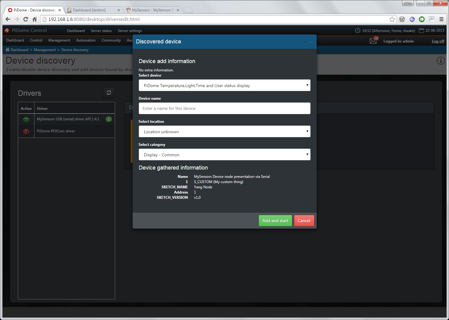 PiDome | MySensors - Create your own Connected Home Experience